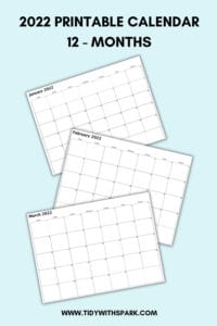 2022 Printable 12-month calendar to get organized
